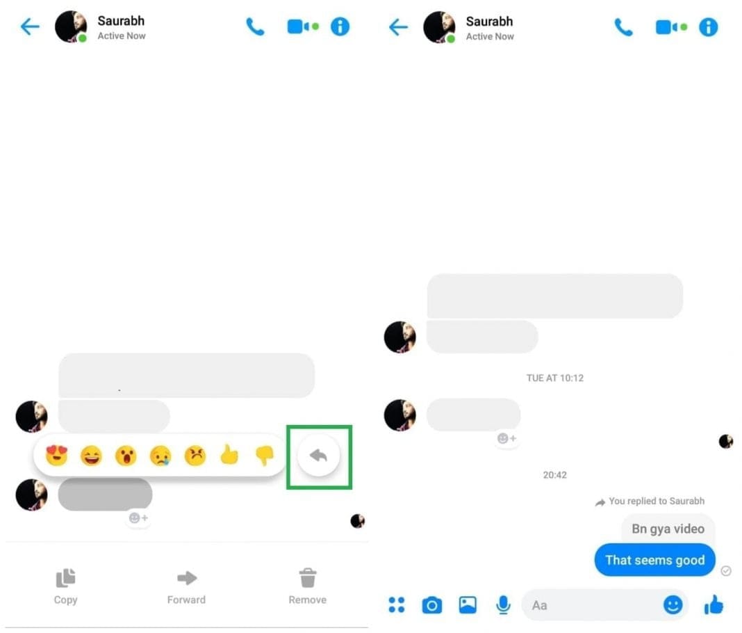 Facebook Messenger has got Quote and Reply Feature