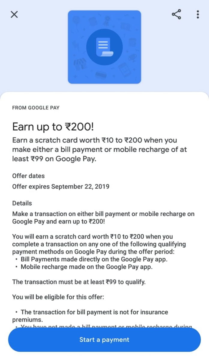 Google Pay Giving Scratch Card Worth Rs 10 to Rs 200 on Transaction of ...