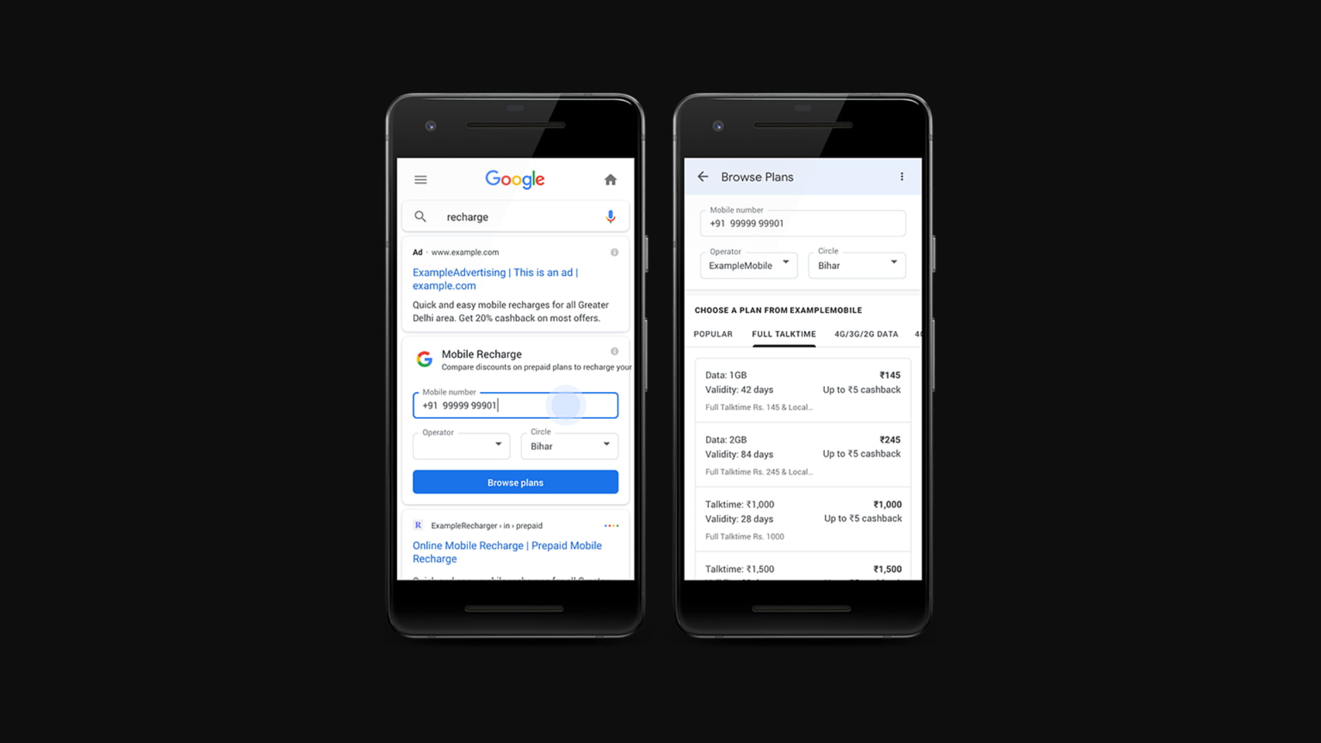 Prepaid Mobile Recharge via Google Search is now available