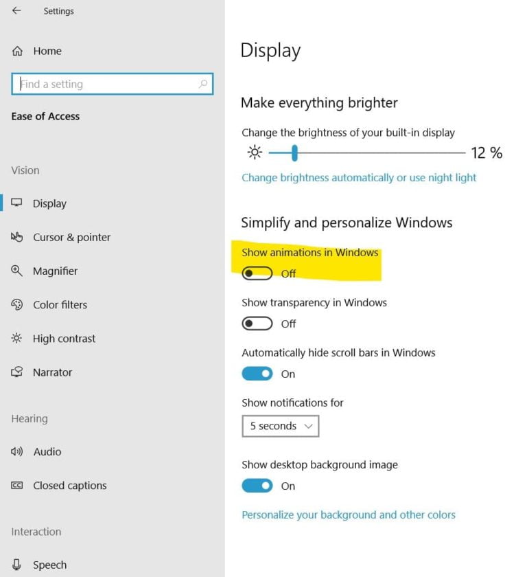 How to make Windows 10 Faster by Turning OFF Animation Effect?